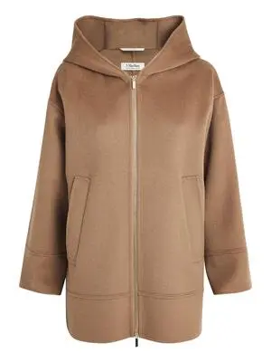 Max Mara Virgin Wool Hooded Coat Beige