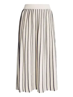Max Mara Striped Pleated Midi Skirt Blue