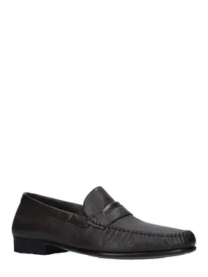BROTINI Croc Trim Leather Loafers - Brown