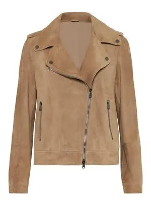 Brunello Cucinelli Suede Biker Jacket - Brown
