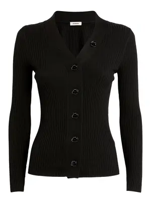 Sandro Ribbed Button Cardigan Black