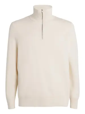 Sandro Half-Zip Wool Sweater Beige