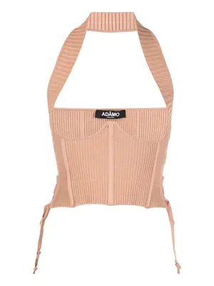 ANDREĀDAMO Ribbed-knit Corset Top - Neutrals