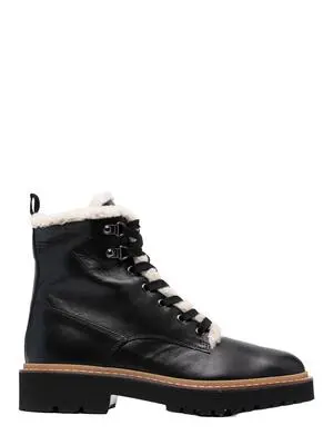 Hogan Faux-shearling Trim Lace-up Combat Boots - Black