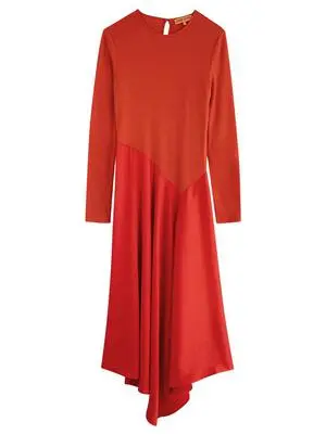 Stine Goya Wool And Satin Midi Dress - Orange