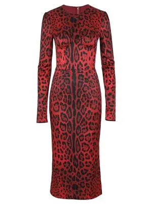 Dolce & Gabbana Leopard-print Midi Dress - Red