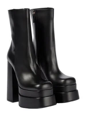 Versace Intrico Leather Platform Ankle Boots - Black