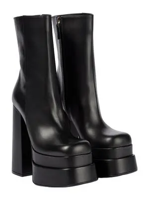 Versace Intrico Leather Platform Ankle Boots - Black