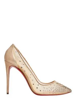 CHRISTIAN LOUBOUTIN Follies Strass Suede Pumps - Beige