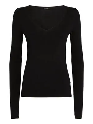 JOSEPH Silk-stretch V-neck Top - Black