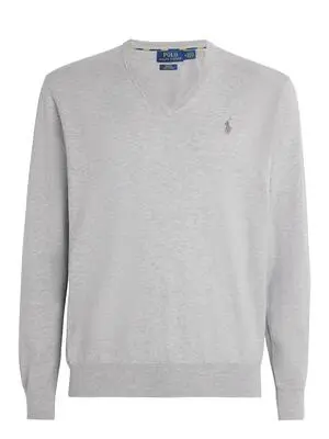 Polo Ralph Lauren Pima Cotton V-neck Sweater - Grey