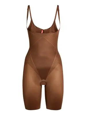 Spanx Shape Invisible Open-bust Mid-thigh Bodysuit Medium Control - Brown