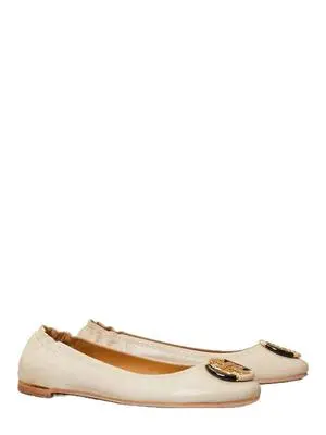 Tory Burch Multi-Logo Leather Ballet Flat Rice Paper
