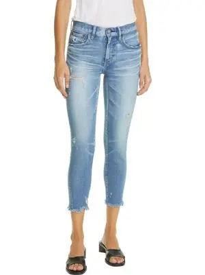 MOUSSY Diana Distressed Frayed Hem Skinny Jeans - Light Blue