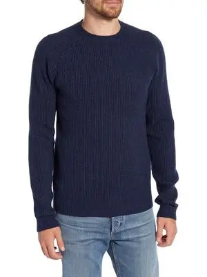SCHOTT Ribbed Wool Blend Sweater - Navy