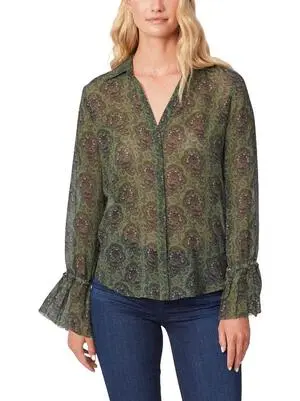 Paige Abriana Floral Print Silk Shirt - Army Green Multi