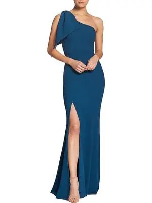 Dress The Population Georgina One-shoulder Gown - Peacock Blue