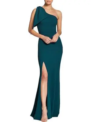 Dress The Population Georgina One-shoulder Gown - Pine