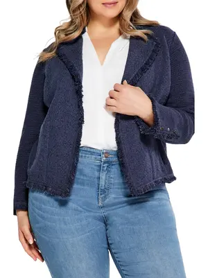 NIC+ZOE NIC+ZOE Fringe Mix Knit Jacket Navy