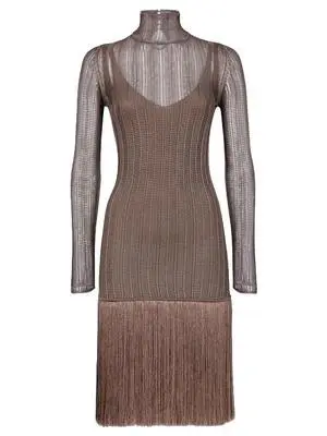 Fendi Fringe Hem Mesh Knit Midi Dress - Taboo