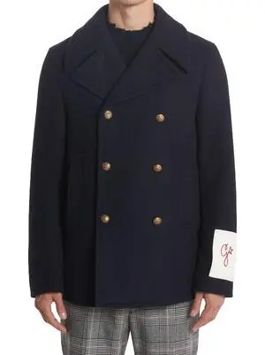 GOLDEN GOOSE Double Breasted Virgin Wool Blend Jacket - Dark Navy