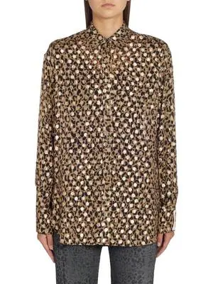 GOLDEN GOOSE Batilda Shimmer Dot Fil Coupé Blouse - Tannin/black/gold