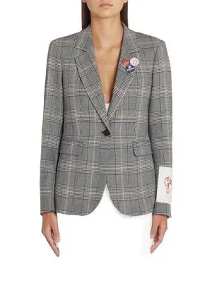 GOLDEN GOOSE Glen Plaid Virgin Wool-blend Blazer - Grey/bone White