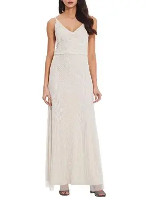 Adrianna Papell Beaded Blouson Gown - Ivory