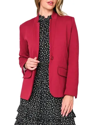 GIBSONLOOK Inverted Notch Collar Knit Blazer - Cranberry