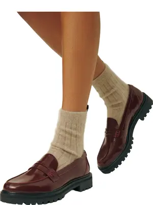 REFORMATION Agathea Chunky Leather Loafer Ruby Leather