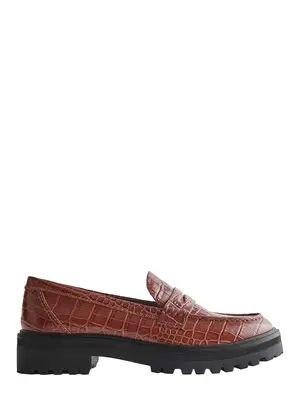 REFORMATION Agathea Chunky Leather Loafer Russet Croc-effect