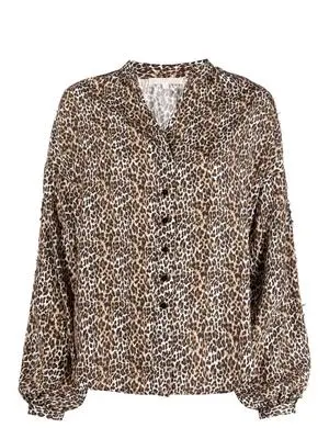 Gold Hawk Silk Leopard Print Blouse - Neutrals
