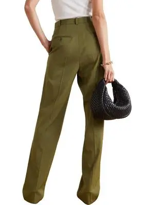 Michael Kors Mika Pleated Wool-blend Twill Straight-leg Pants - Green