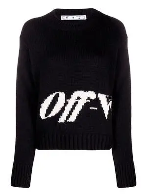 Off-White Intarsia Logo Crew Neck Jumper - Black