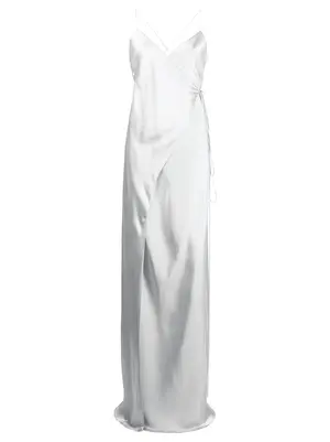 Michelle Mason Silk Wrap Long Dress - Silver