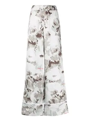Off-White Floral-print Palazzo Pants - Green
