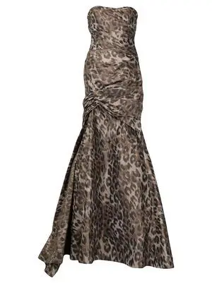 Monique Lhuillier Leopard Print Cold-shoulder Gown - Brown