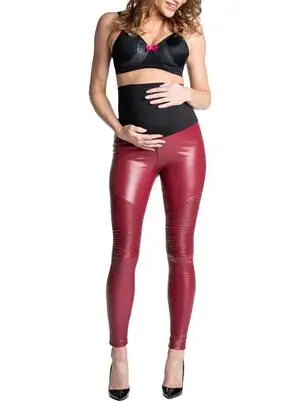 PREGGO LEGGINGS Popstar Mamacita Maternity Moto Leggings - Red