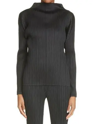 Issey Miyake Funnel Neck Pleated Top Black