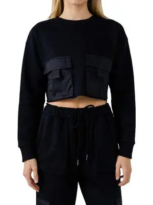 GREY LAB Crop Pocket Cotton Sweatshirt - Black
