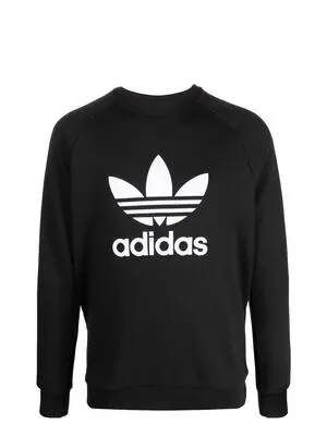 Adidas Trefoil-print Crew Neck Sweatshirt - Black