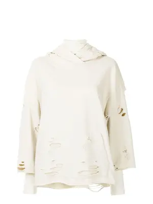 Goen.j Destroyed Layered Hoodie - Neutrals