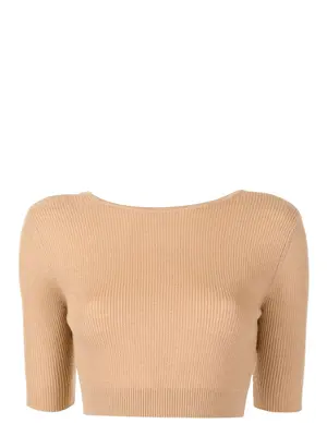 Cashmere In Love Liza Scoop-back Cropped Top - Brown