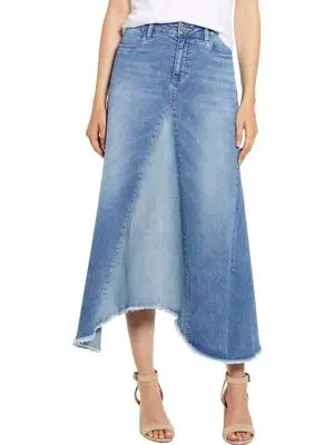 WASH LAB DENIM Pieced Midi Skirt - Two Tone Sky