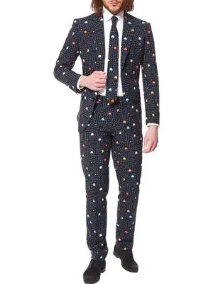Opposuits Pac-man Slim Fit Two-piece Suit & Tie - Black