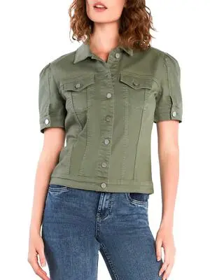 WASH LAB DENIM Puff Sleeve Jacket - Olive