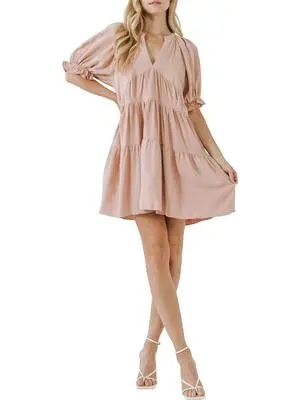 FREE THE ROSES Tiered Minidress - Blush
