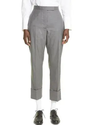 Thom Browne Back Strap Cropped Wool Trousers - Medium Grey