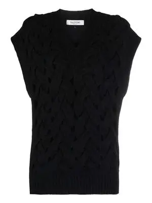 Valentino Garavani Open-knit Wool-blend Vest - Black
