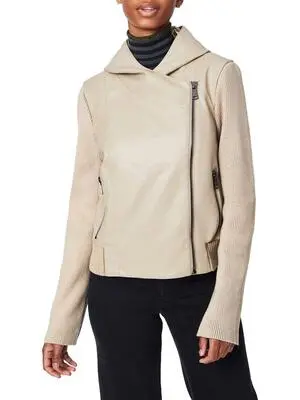 Bernardo Faux Leather And Knit Moto Jacket - Alpaca